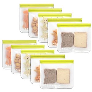 roonoo 10 Pack Reusable Sandwich Bags, Reusable Storage Bags, BPA Free Quart Freezer Bags Dishwasher Safe Leakproof Lunch Bags for Meat Fruit Veggies Home Organization