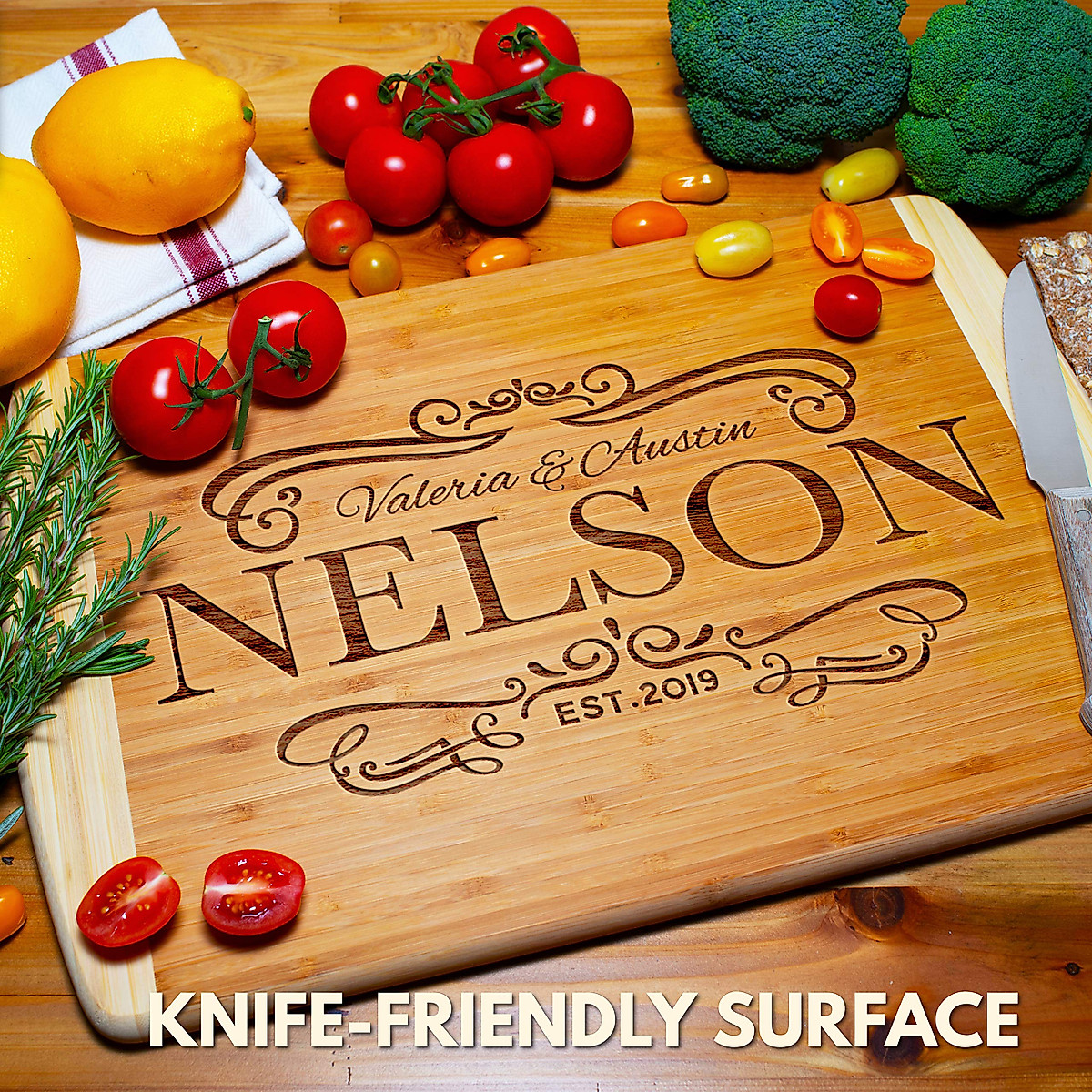 Personalized Cutting Board - 9 Designs |12" x 18"| Bamboo Cutting Board - Wedding Gifts for the Couple, Housewarming Gifts, Anniversary, Grandma Gifts, Engraved Kitchen Sign & Decor - 2 Tone Block