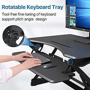 Joy Seeker Standing Desk Converter 35 Inches Height Adjustable Sit to Stand Desk Riser Dual Gas Springs Stand up Desk with Wide Keyboard Tray for Laptops Dual Monitor Riser Workstation, Black