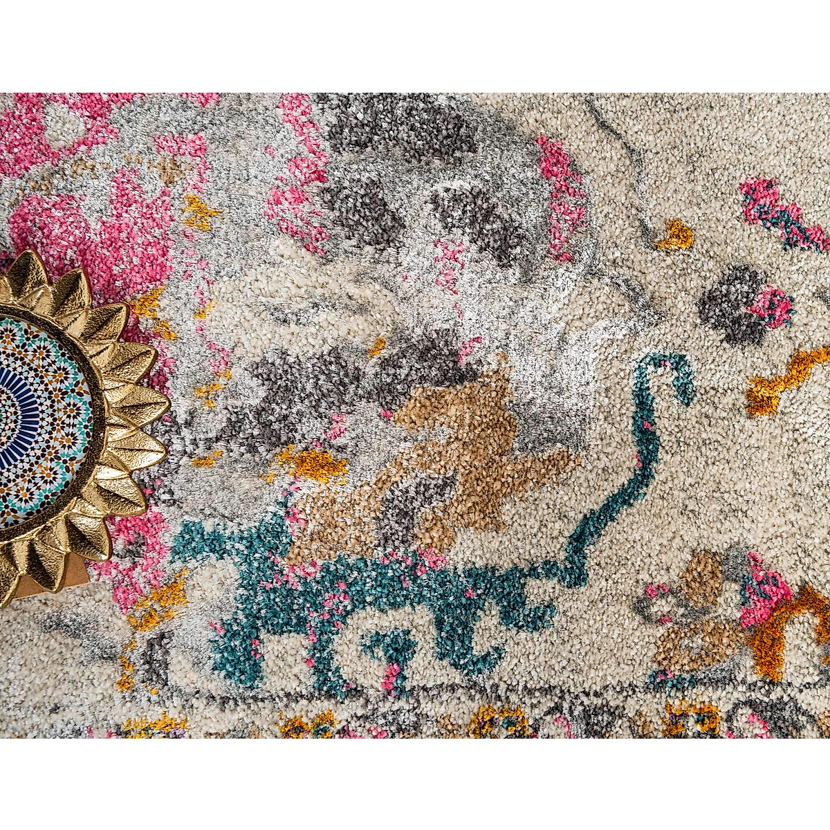 Unique Loom Aurora Collection Over-Dyed, Abstract, Botanical Southwestern, Transitional Area Rug, Rectangular 9' 0" x 12' 0", Beige/Pink