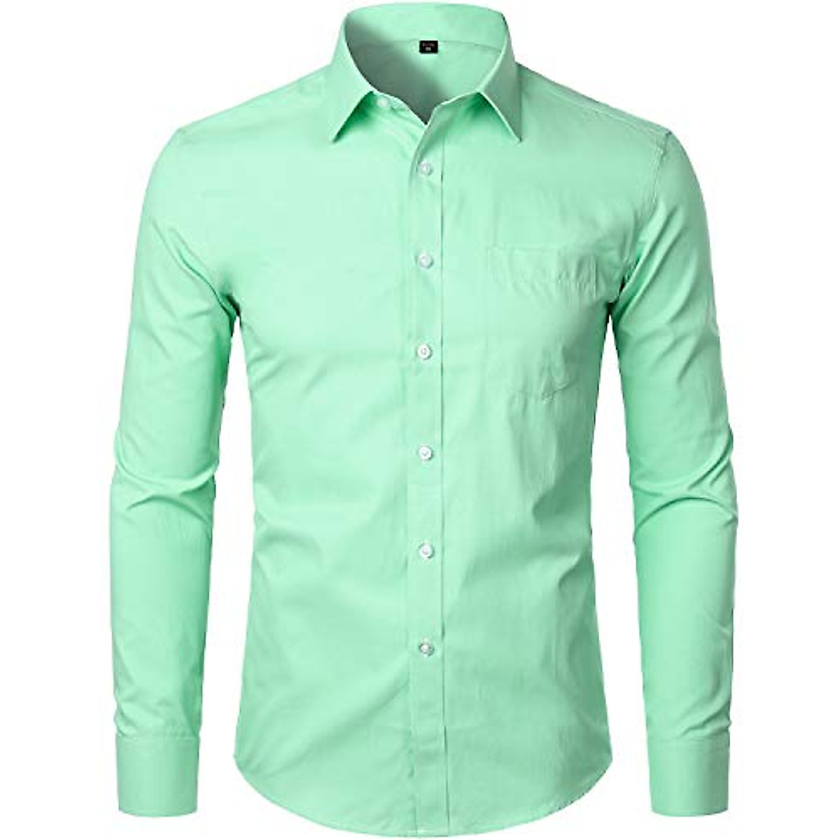 ZEROYAA Men's Long Sleeve Micro Twill Dress Shirt Basic Slim Fit Button Up Business Formal Shirts with Pocket ZYSGCL02 Light Green Medium