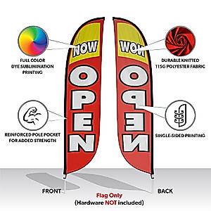 LookOurWay Feather Flag - 12ft Tall Advertising Flag Banner for Business and Events Promotion - Flag Only - Now Open, Red (10M1200030)