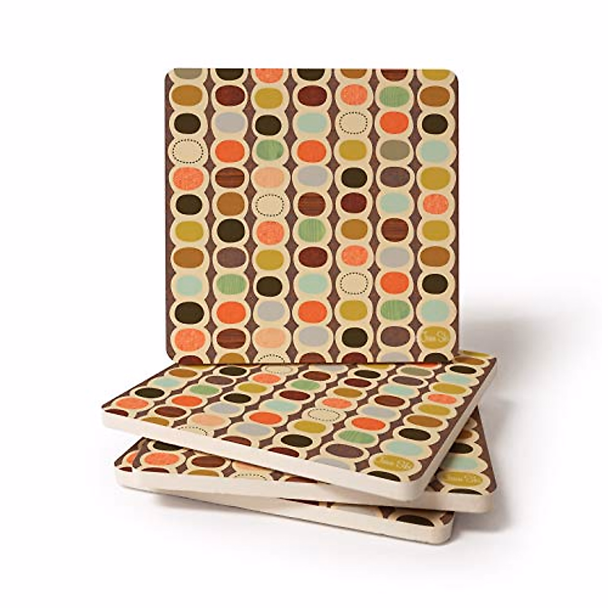 CoasterStone Mid Century Modern Bead Pattern Drink Coasters, 4.25 Inches Wide, Set of Four