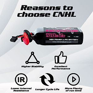 CNHL 2s lipo Battery 1300mah 7.4v 100C with xt60 Plug for Vortex LRC Freestyle V1 RC Boat Heli Airplane UAV Drone FPV Multi-Motor Hobby DIY Parts (2 Packs)