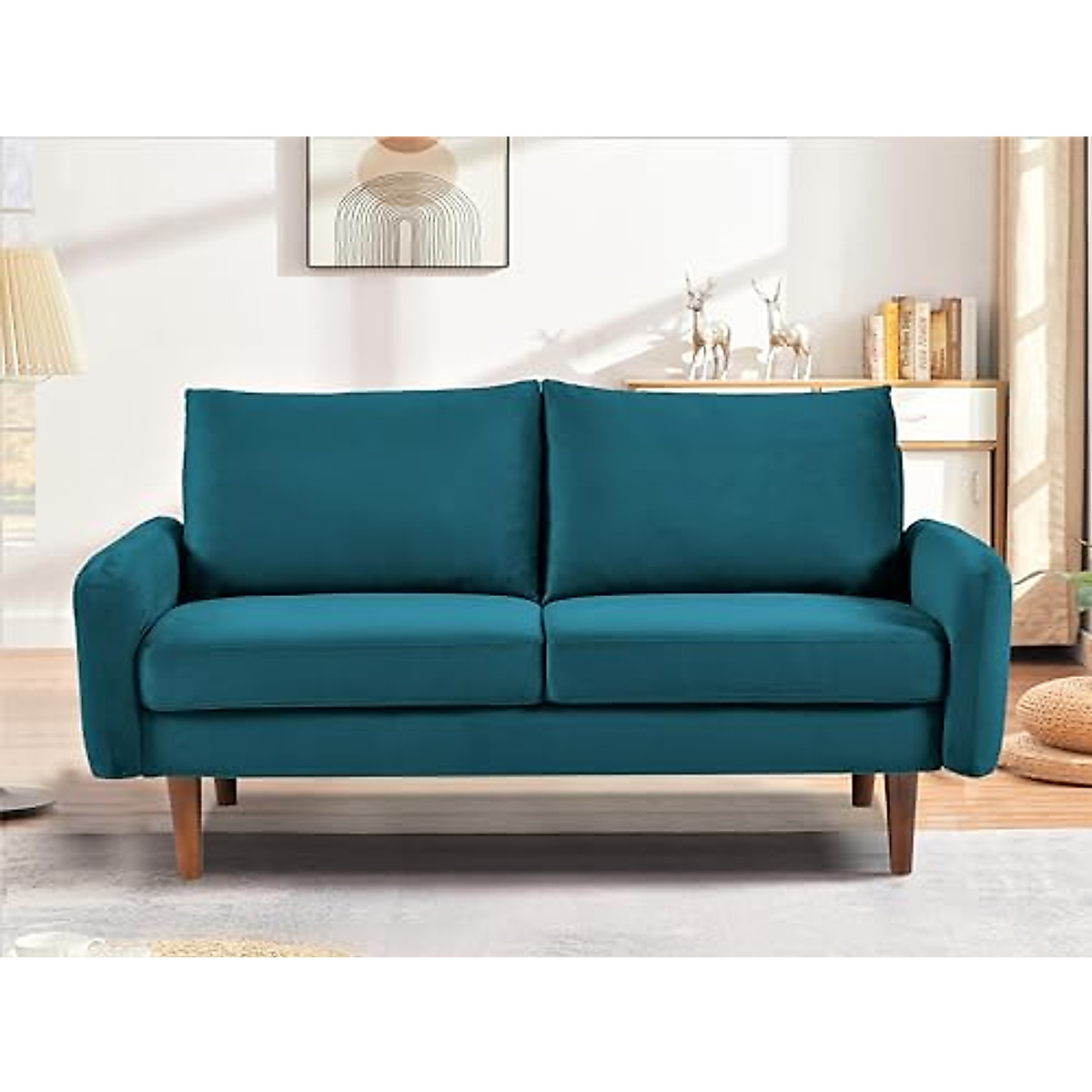 US Pride Furniture Kent Modern Velvet Loveseat Sofa, Comfortable 2 Seater Couch for Living Rooms and Small Spaces, Ideal Studio Apartment Furniture with Sleek Design, Greenish Blue