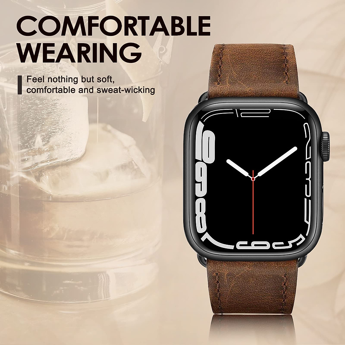 SWEES Leather Band Compatible with Apple Watch Bands 46mm 45mm 44mm 42mm (Series 1/2/3) Men Women, Vintage Genuine Leather Replacement Wristband for iWatch Series 10 9 8 7 6 5 4 3 2 1 SE Retro Walnut