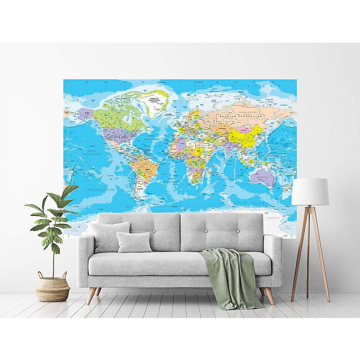 Academia Maps Giant 89 x 60 Blue Ocean World Map Wall Decal | Easy to Hang Wallpaper Stick and Peel | Wall Map of The World. Easy to Apply, Reposition, Remove. Safe for Walls