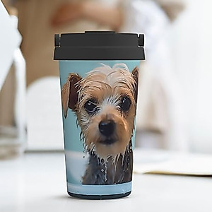 GTKSYNVE Reusable Coffee Mug with Lid and Handle, Funny Dog in Bathtub Tumbler for Hot & Cold Drinks 16oz Stainless Steel Insulated Coffee Tumblers Double Wall Vacuum Thermal Cup