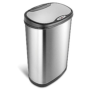 Ninestars 13.2 Gal Rectangular Stainless Steel Automatic Soft Close Motion Sensor Trash Can with Manual Mode, Ring Liner, and Non-Skid Base (2 Pack)