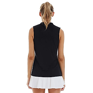 LastFor1 Women's Golf Sleeveless Polo Shirts UPF 50+ V Neck Athletic Tank Tops Outdoor Sports Quick Dry Moisture Wicking Black S