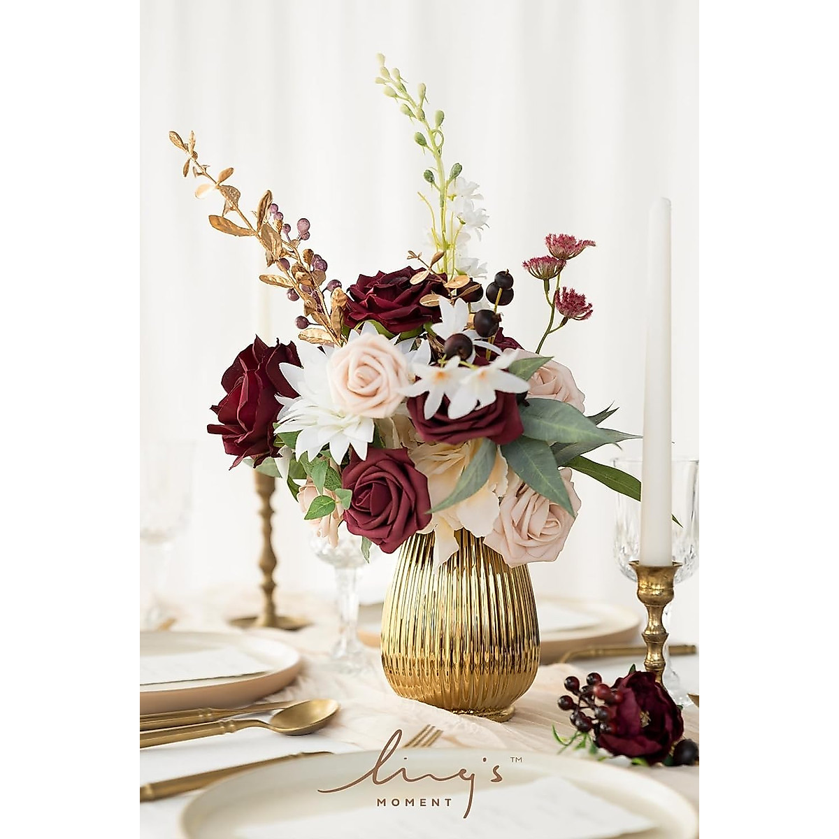 Ling's Moment Artificial Flowers 25Pcs Burgundy Roses Decor w/Stems,3" Real Touch DIY Foam Floral for Wedding Bouquet/Centerpieces, Outdoors Party Backdrop, Room/Table, and Garden/Pot Decorations