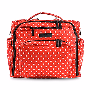 JuJuBe B.F.F Multi-Functional Convertible Diaper Backpack/Messenger Bag, Onyx Collection - Black Ruby - Red/White Polka Dots