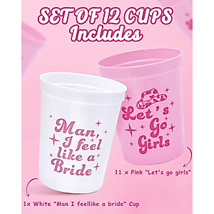 Nefelibata Bachelorette Party Cups - 12 Pack Let's Go Girls Reusable Cups Plastic Cowgirl Bridal Shower 70s Theme Retro Bachelorette Party Supplies Favors Decorations
