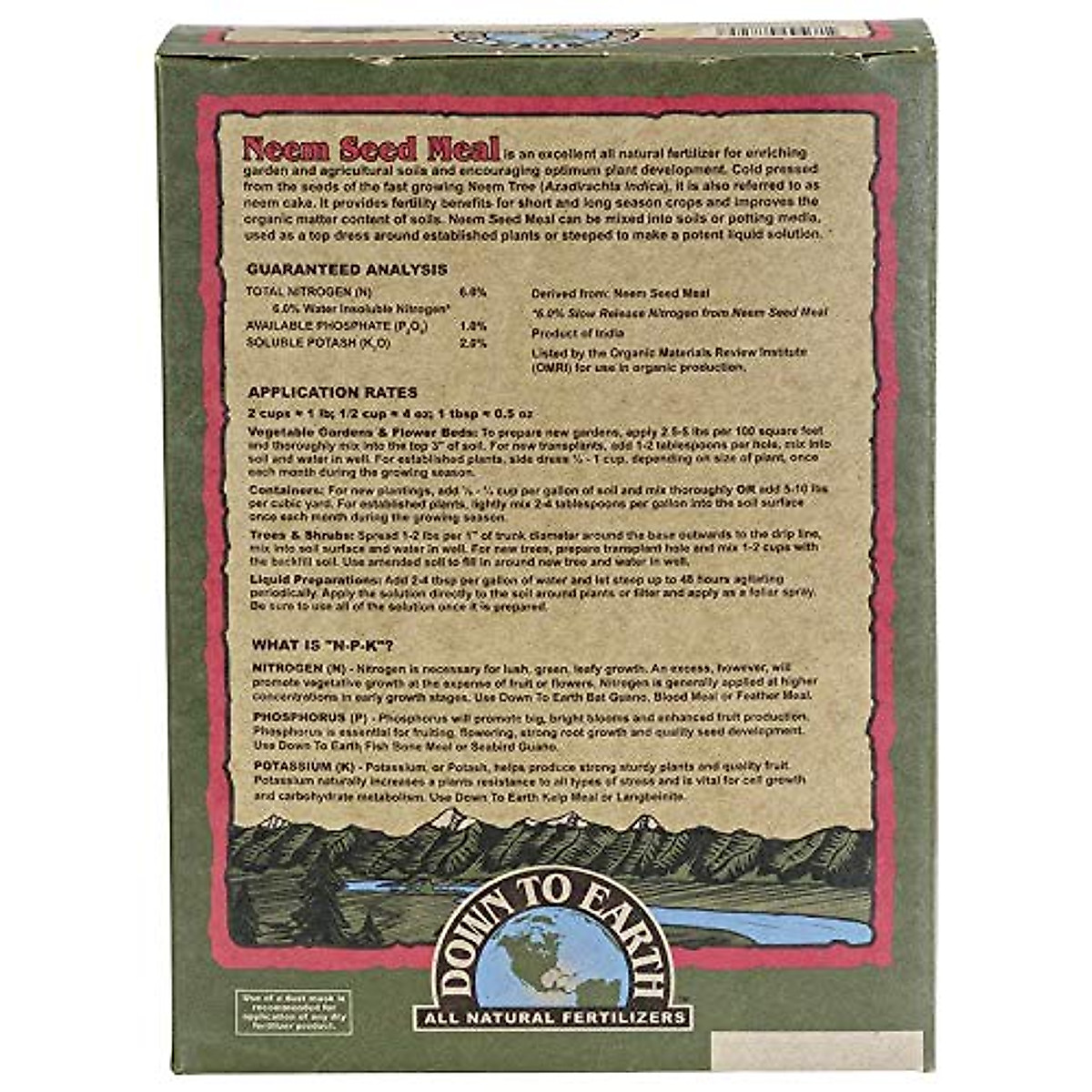Down to Earth Organic Neem Seed Meal Fertilizer Mix 6-1-2, 5 lb