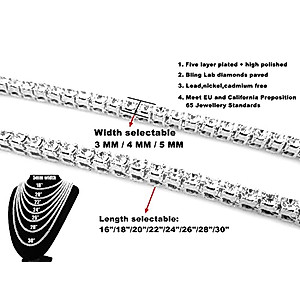 HH BLING EMPIRE Silver Gold Iced Out Diamond Tennis chain for Men, Rhinestone Diamond Tennis Necklaces for Women, 5mm Fake Diamond Necklace Chains (5mm-Silver-16)