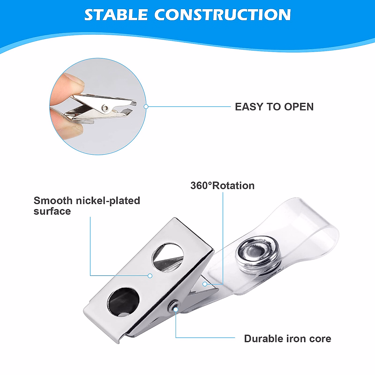 100 Sets Badge Holders and Metal Clips Clear Horizontal Name Tag ID Card Holder with Clip Waterproof ID Badge Holder with Metal Clips