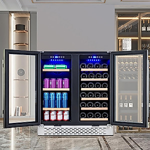 MilleLoom 6.5 cu.ft Wine and Beverage Refrigerator - 28 Bottles and 80 Cans, Dual Zone, Glass Door, Adjustable Shelves, with Lock, Digital Temperature Control, Freestanding/Built-in