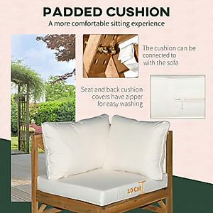 Outsunny 6 Piece Wood Patio Furniture Set, Outdoor Sectional Sofa with Cushions and Coffee Table, Acacia Wood Conversation Set Couch, Cream White