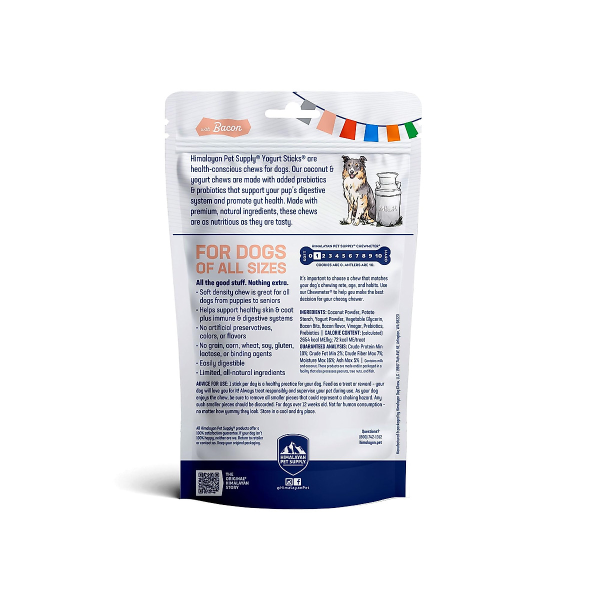 Yogurt Sticks, Prebiotic & Probiotics,Protein Rich - Lactose Free - Gluten Free - Corn Free - Grain Free ,USA Made for All Breeds ,5 pieces of Droolicious Yogurt Sticks ,Bacon Flavor