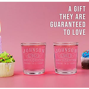 Personalized Etched 2.5oz Shot Glasses 2pk - Customized Birthday Gifts Men Women, Custom Engraved Name Age, Anniversary Retirement Gift Ideas Him Her, Cheers to Turning Years Old, 40th, Cute, Bernard