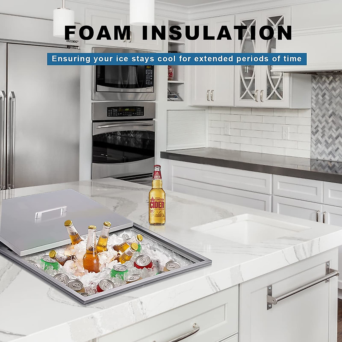 ETE ETMATE Outdoor Drop in Ice Chest W14'' D12'' H20'' Ice Chest Built-in Stainless Steel ice Bucket with Removable lid