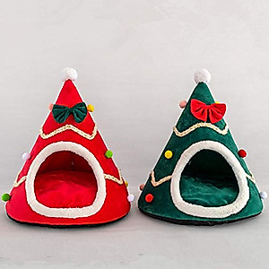 Bed Red Dog Cat Soft Warm Nest Bed Sleeping Bed Plush Cat Cushion Nest Christmas Tree Shape Cave House 1Pcs 38X45Cm