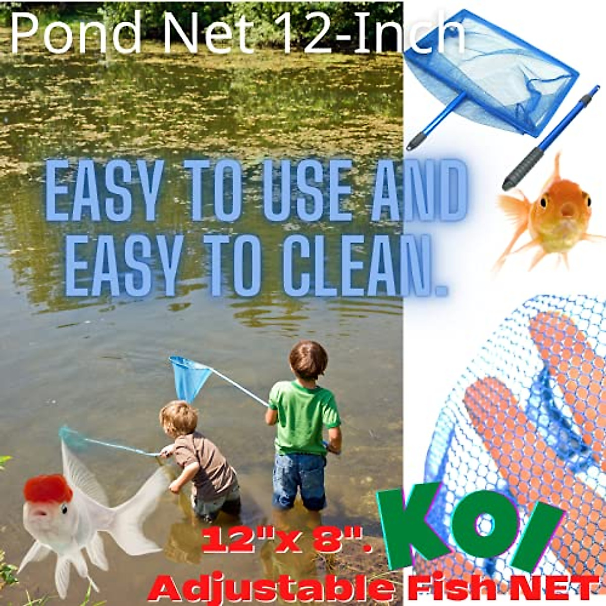 CORISRX BEST OF YOUR LIFESTYLE 12"x 8" Koi Adjustable Fish NET Handle 30~54cm Aluminum Fishing Pond Tank Blue