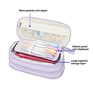 Tergopa Pencil Case Big Capacity Pencil Case Organizer for Girls Kids Adults Women Zipper Pencil Pouch Aesthetic Large Pen Case with Handle for School Office Purple