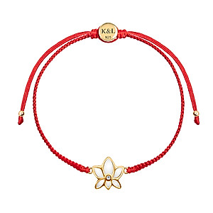 KARMA AND LUCK Red String Bracelet for Women with 925 Sterling Silver Lotus Charm for Spiritual Power, Handmade in Bali, Adjustable Size 6"-9"
