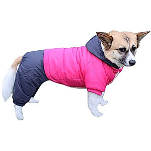 JoyDaog Fleece Lined Dog Coat with Detachable Hood and Detachable Hind Legs,Warm Puppy Jacket in Winter(Pink&Grey M)