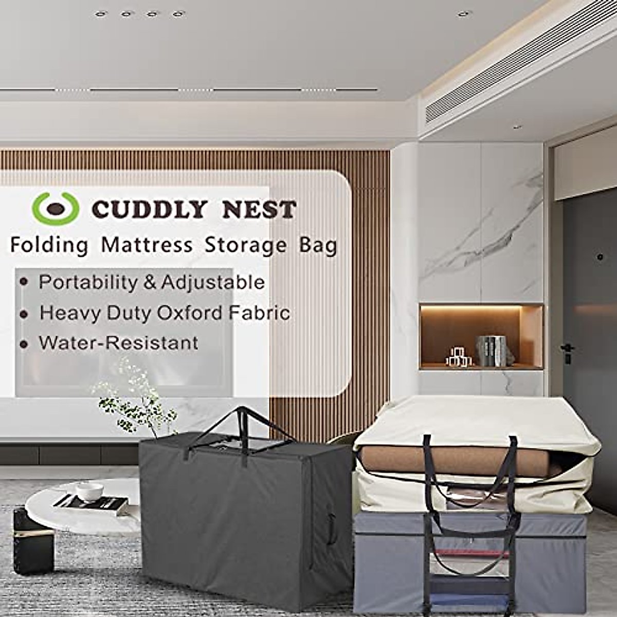 Cuddly Nest Folding Mattress Storage Bag - Heavy Duty Carry Case for Tri-Fold Guest Bed Mattress (Fits 4" Twin & Twin XL Mattress)