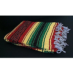 Open Road Goods Rasta Blanket or Hippie Blanket - Traditional Mexican Blanket/Mexican Falsa Blanket in Rasta Colors