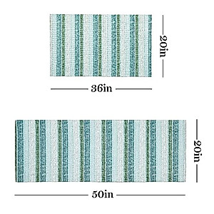 Martha Stewart Stella Ticking Stripe Slip-Resistant Kitchen Mat, Mint Green/White, 20"x36"