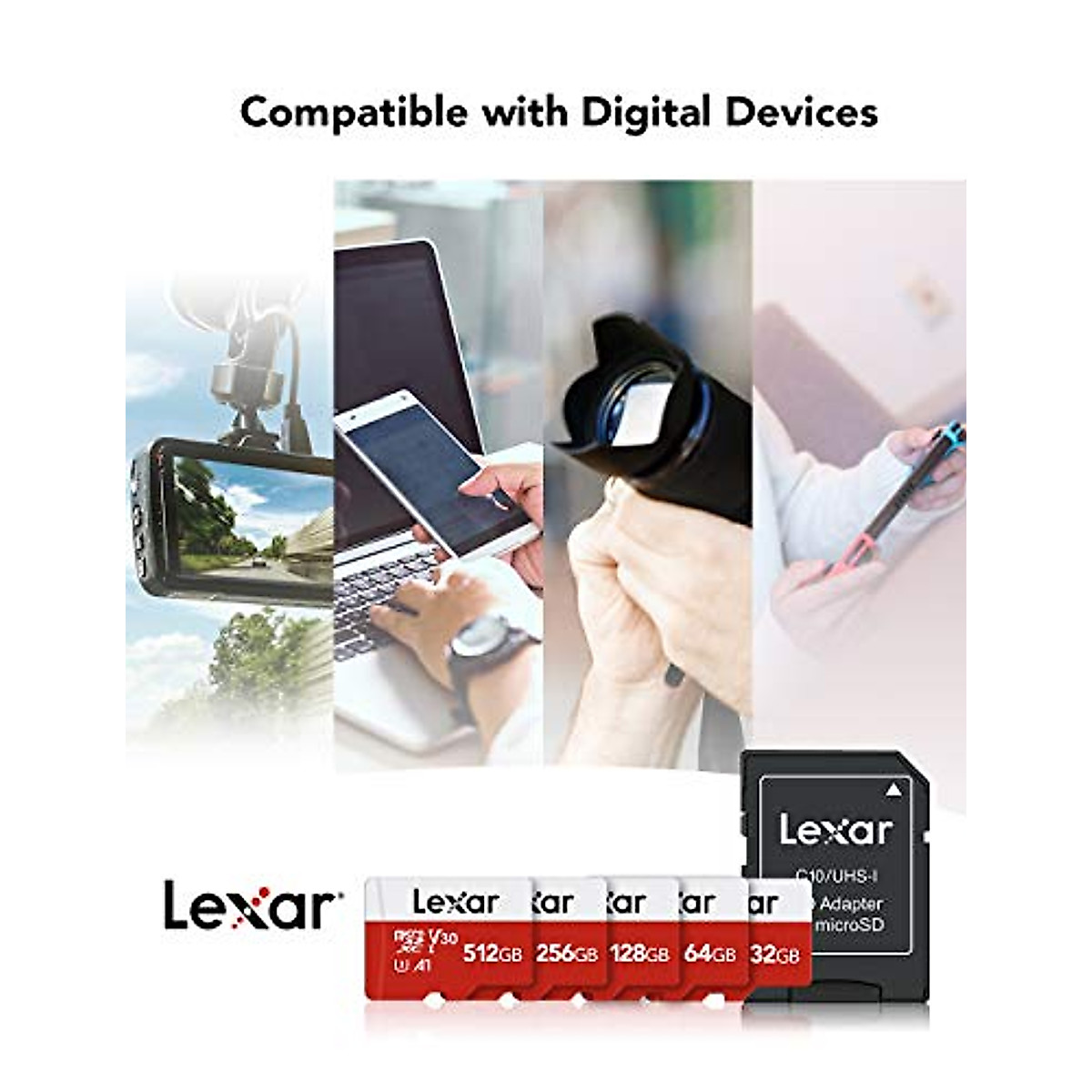Lexar 256GB Micro SD Card, microSDXC UHS-I Flash Memory Card with Adapter - Up to 100MB/s, A1, U3, Class10, V30, High Speed TF Card