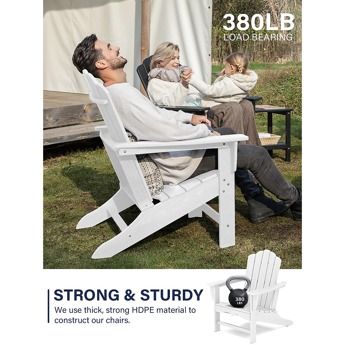 KINGYES HDPE Adirondack Chair, Classic All-Weather Outdoor Patio Adirondack Chair, White