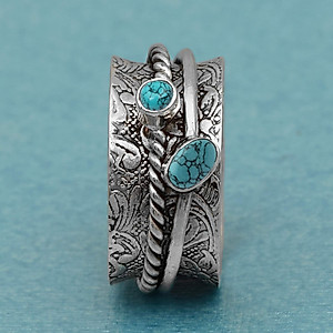 Spinner Ring !! 925 Sterling Silver Blue Turquoise Meditation Ring, Anxiety Ring, Fidget Ring, Anti Stress Ring, Worry Band (6.5)