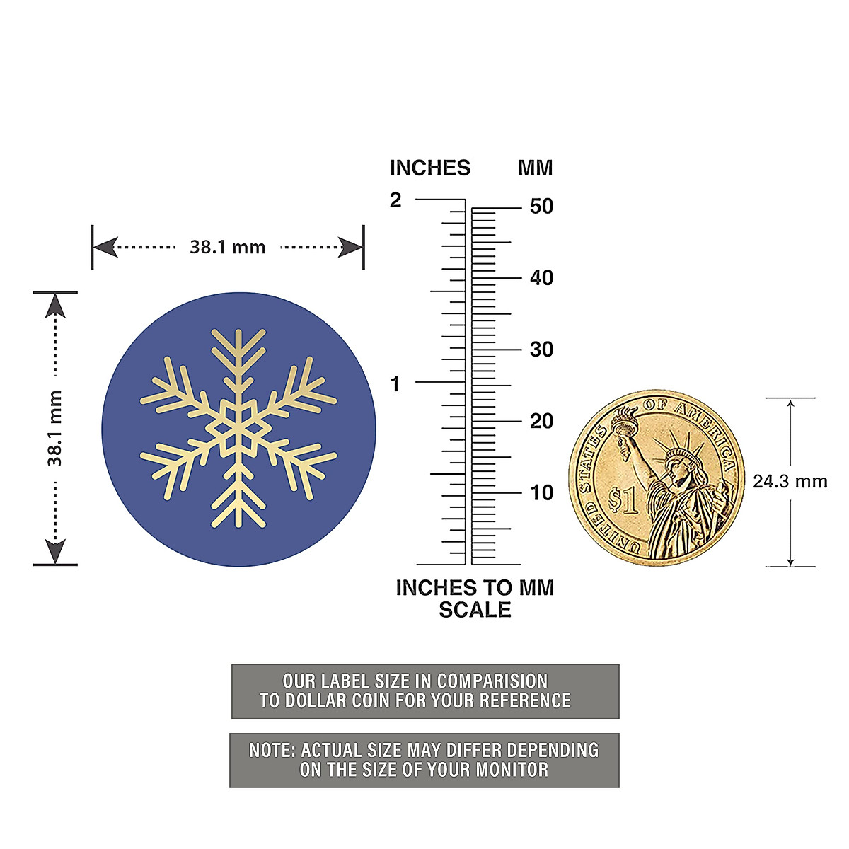 Easykart 500 Winter Snowflake Stickers in Roll, Blue with Gold foil Design Best for Christmas Party Supplies, Envelope Seals, Winter Decoration, Kids Activities, Kids Classroom Parties (1PACK)