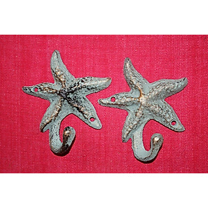 Southern Metal Vintage Style Starfish Wall Hooks | Coat Hooks | 3-D Cast Iron, Pack of 2 N-24