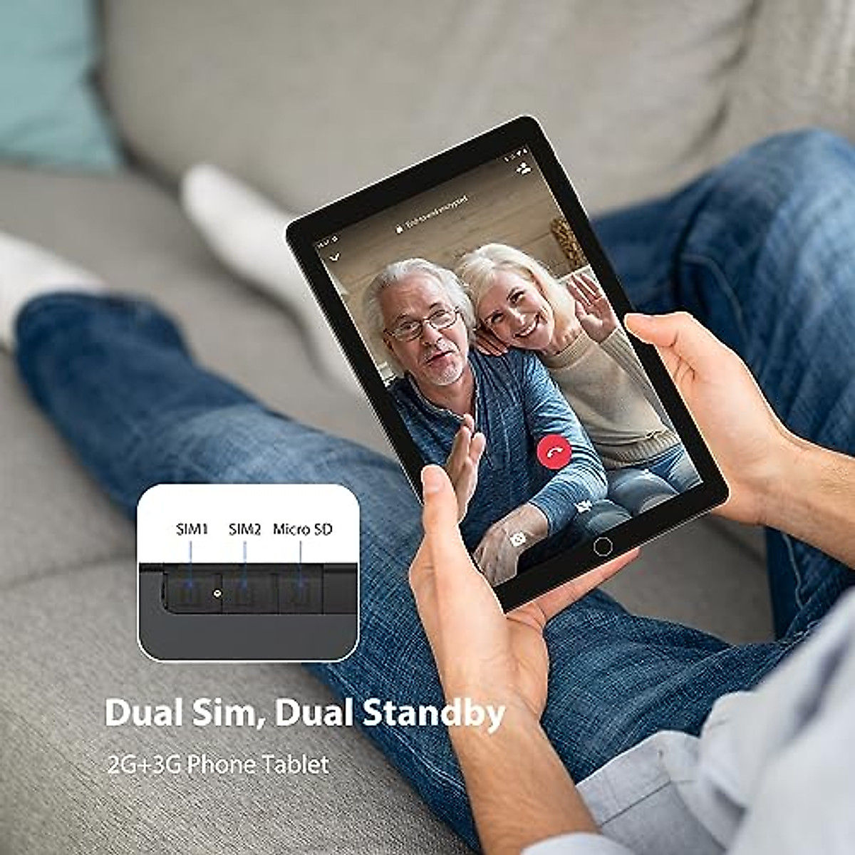 YOTOPT 10 Inch Android 3G Phone Tablets, 32GB ROM, 256GB Expand, Dual Sim Card, Quad Core, WiFi, Bluetooth, GPS, FM, Dual Camera, IPS HD Touch Screen, Support 3G Phone Call Tableta (Black)