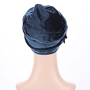 YiYi Operation Women's Stretch Velvet Turban Hat Cancer Chemo Beanie Beaded Flower Hair Wrap Cap Headwear (Gray)