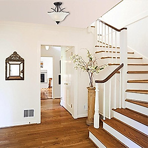 Westinghouse Lighting 6340300 Pacific Falls Two-Light Indoor Convertible Pendant/Semi-Flush Ceiling Fixture, Amber Bronze Finish with White Alabaster Glass