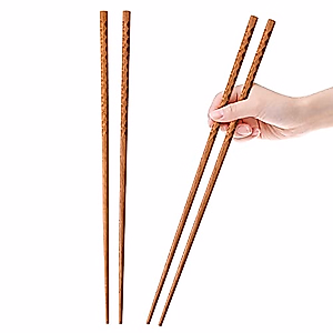 16.5 Inches Cooking Chopsticks, 2 Pairs Wooden Long Chop Sticks Reusable for Noodles Frying Hotpot, Japanese Extra Long Anti-Slip Chopsticks