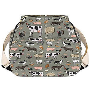 Cute Farm Animals Rooster Cow Backpack Purse for Women, PU Leather Lightweight Girls Ladies Shoulder Fashion Satchel Bags Backpacks Travel Casual Daypack
