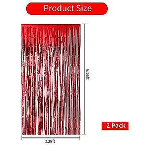 BEISHIDA 2 Pack Foil Fringe Curtains Red Photo Backdrop Streamer Tinsel Metallic Curtains Photo Props Background for Christmas Wedding Birthday Bachelorette New Year Party Decor(3.28 ftx6.56 ft)