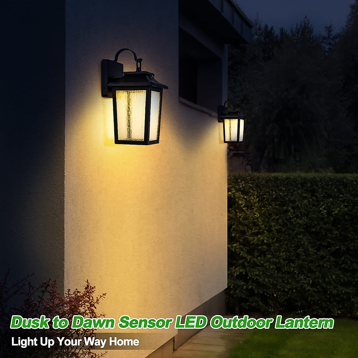 LED Dusk to Dawn Outdoor Wall Lantern with Sensor - Exterior Porch Lighting Fixtures, Black Outside Wall Mount Sconce with 13W 3000K for House Garage, Doorway Garden Patio, 100% Waterproof Anti-Rust