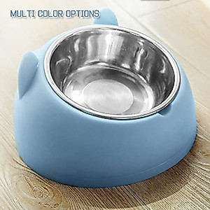MagiDeal Pet Feeder 15° Raised Water Food Feeder Pet Supplies Tilted Elevated Non Slip Metal Single Bowl for Cat Dog for Indoor Cats Puppy Small Dogs, Blue