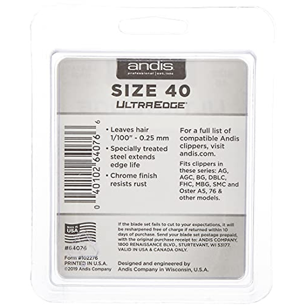 Andis – 64123, Ultra Edge Detachable Dog Clipper Blade – Carbon-Infused Steel, Long-Lasting Sharp Edges with Deep Teeth, Removes Hair 3/8-Inch (9.5 mm) - Fits AG, AGC, BDC Models - Size-4 FC, Chrome