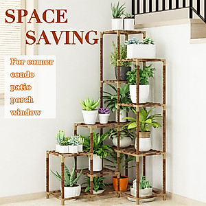 HOMKIRT Plant Stand Indoor Outdoor, 14 Tier Large Corner Plant Stand Tall Plant Shelf Rack Flower Stand For Multiple Plants, Wood Plant Holder Ladder Table Display For Patio Garden Balcony Window