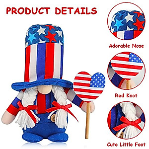 4th of July Decorations Gnomes, 2pcs Mr & Mrs. Gnomes Plush Memorial Veterans Armed Forces Day Decor, Handmade USA Gnome Tabletop Sign Ornaments Party Supplies for Fourth of July Patriotic Day