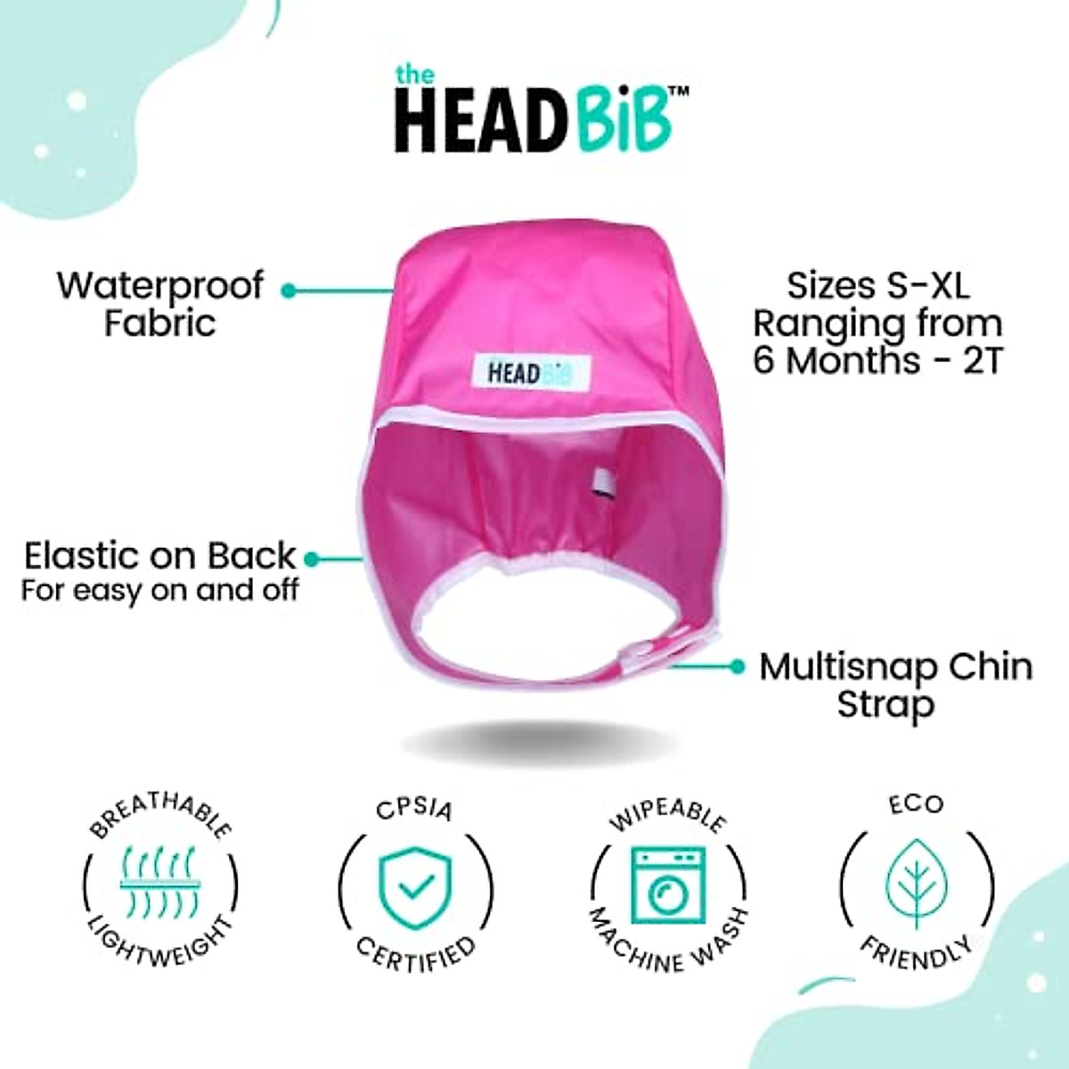 HEADBIB – First Ever Head Bib, Protects Little One’s Hair During Mealtime & Playtime, Waterproof Fabric, For Baby & Toddler (Pink w/SleeveBiB, Large (12-24 Months))